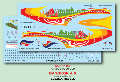 BOA Decals 14467 Airbus A320-200 - HS-PGU Bangkok Air (designed to be used with Revell or Zvezda kits).