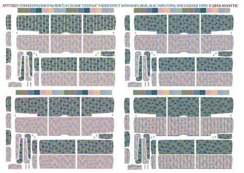 Aviattic ATT72021 Fokker DVII (Albatros/OAW built) - 4 colour “lozenge” faded effect with linen, blue, lilac faded to pink and lozenge tapes