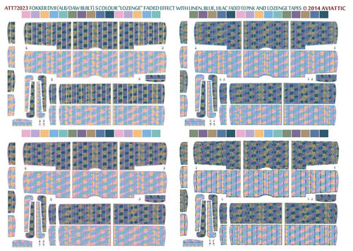 Aviattic ATT72023 Fokker DVII (Albatros/OAW built) - 5 colour “lozenge” faded effect with linen,blue, lilac faded to pink & lozenge tapes