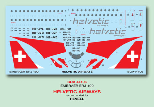 BOA Decals 144106 Embraer ERJ-190 - Helvetic Airways (designed to be used with Revell kits)