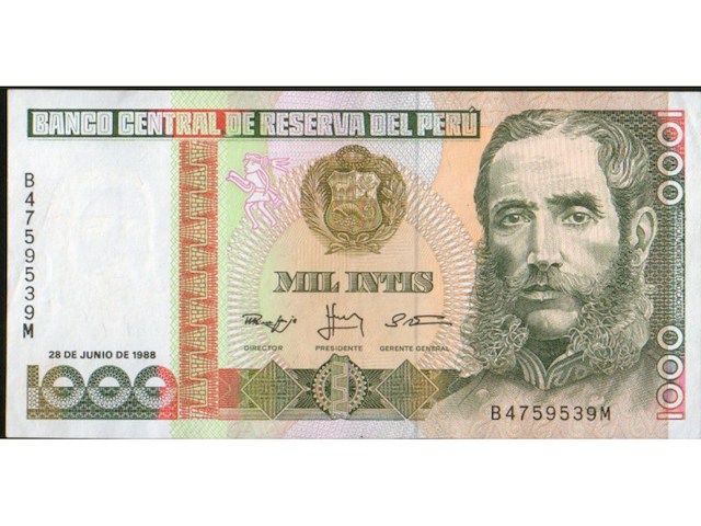 Peru 1000 Intis 1988. XF/aUNC.