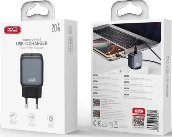 XO L153 USB Tip C kućni punjač 20W PD crni