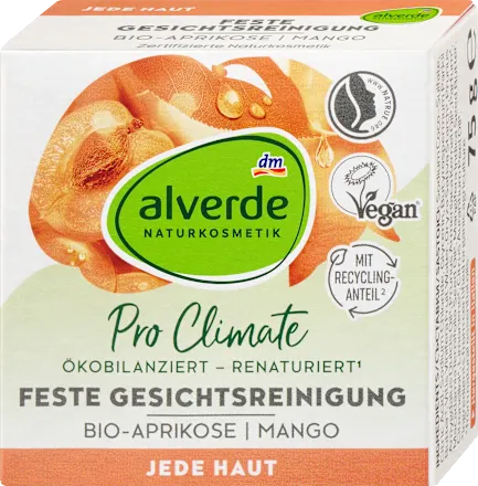 alverde NATURKOSMETIK
Čvrsto sredstvo za čišćenje lica Pro Climate - kajsija i mango, 75 g