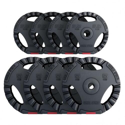 GORILLA SPORTS Set plasticnih tegova sa rukohvatima 30 kg (4 x 2,5 kg, 4 x 5 kg)