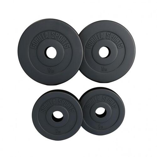 GORILLA SPORTS Set plasticnih olimpijskih tegova 30 kg (2x5 + 2x10 kg)
