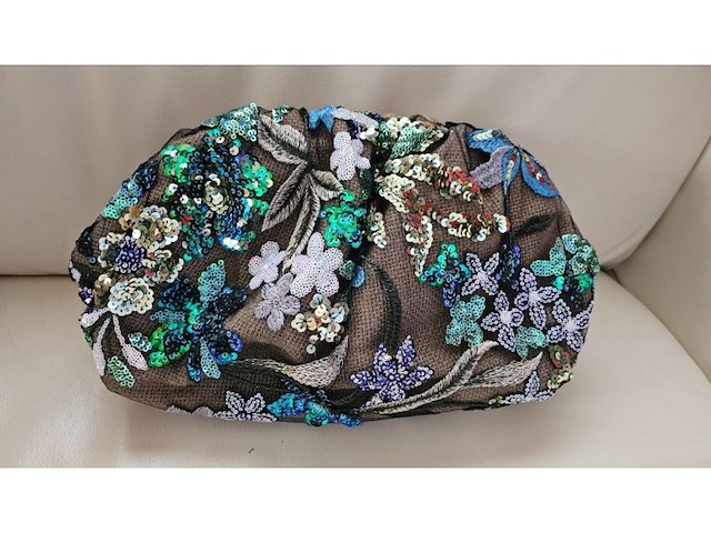 Sequin floral juta clutch torba