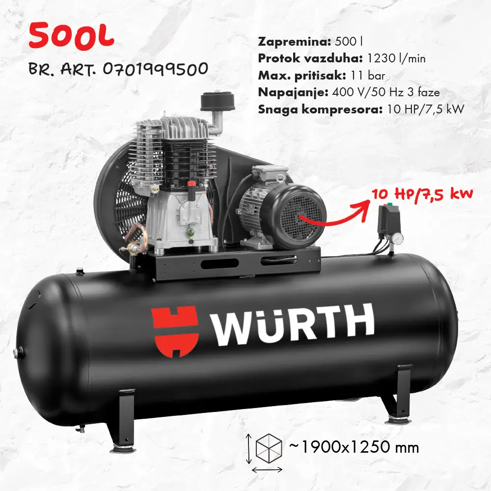 Wurth klipni kompresor 500l - 1230l/min