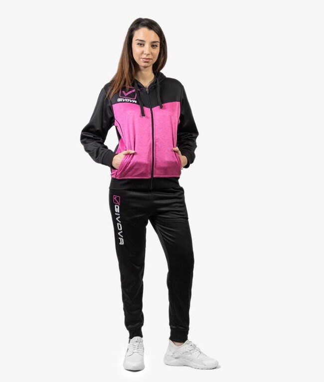 TUTA VISA MELANGE CON CAPPUCCIO POLARFLEECE komplet / set fluo roze-crna L