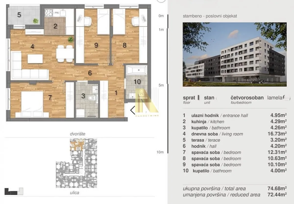 Prodaja, trosoban stan, 73m², Telep, Novi Sad Sve Podlokacije