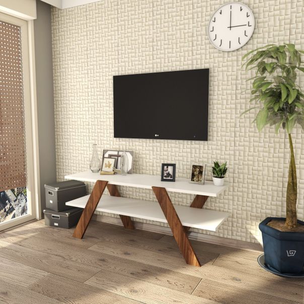 HANAH HOME TV polica Basic, braon/bela