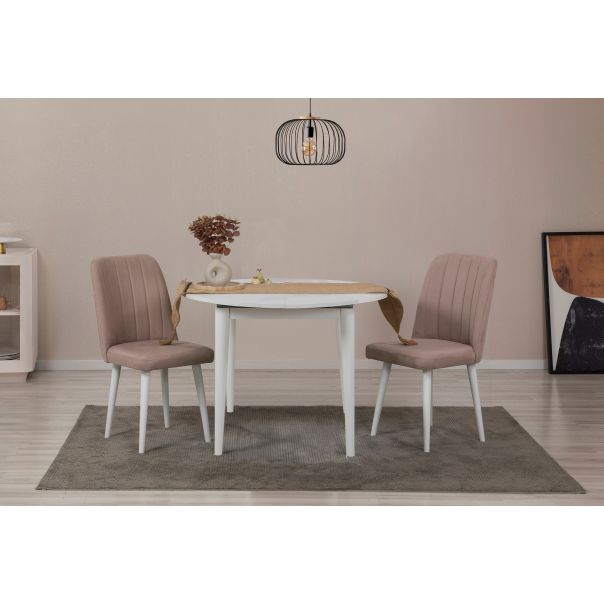 HANAH HOME Set trpezarijski sto i 2 stolice Vina 0900, bela/krem