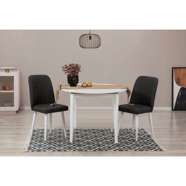 HANAH HOME Set trpezarijski sto i 2 stolice Vina 1053, bela/antacit