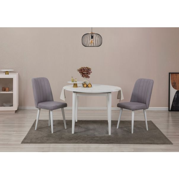 HANAH HOME Set trpezarijski sto i 2 stolice Vina 0701, bela/siva
