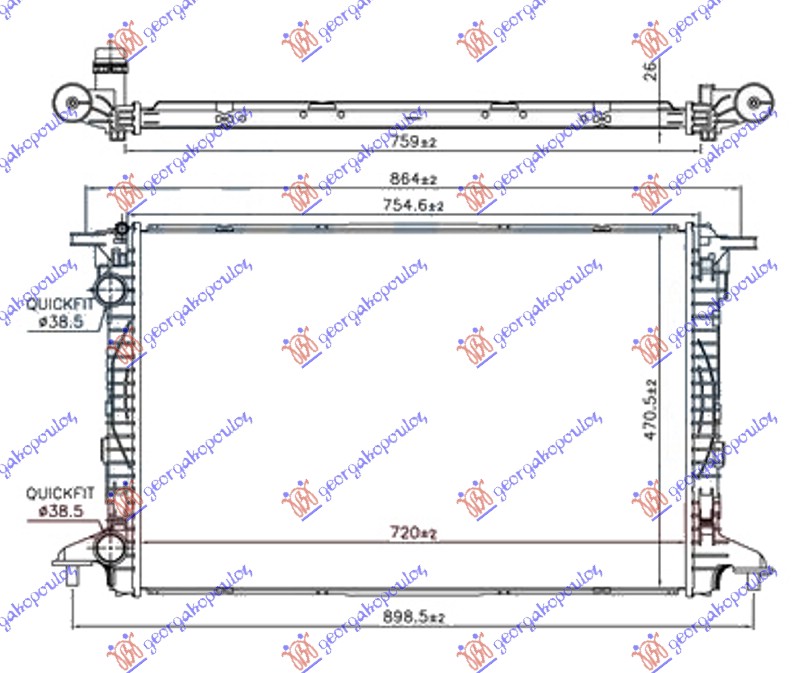HLADNJAK MOTORA 1.4 TFSi BENZIN / 2.0 TDi DIZEL (720x480x26) CEV 38/38 (NRF) AUDI Q7 (2015-2019) (OEM: 80A121251C, 80A121251D, 8W0121251AK)