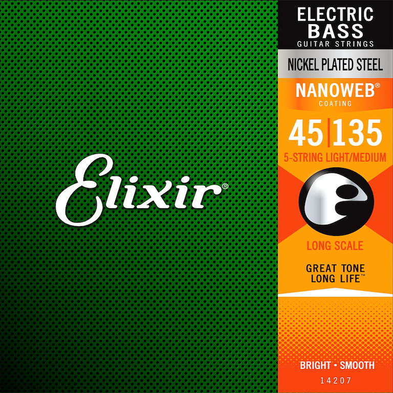 Elixir 14207 Electric Bass NANOWEB Light/Medium Long Scale 45-135 Nickel Plated Steel žice za 5-žičanu bas gitaru
