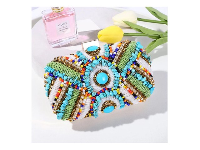 TORBICA IBIZA IBIZA BEADED TURQUOISE CLUTCH BAG.