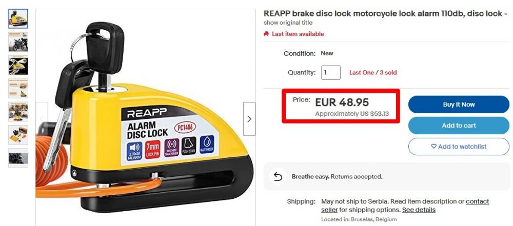 Alarm ključ za disk kočnicu – za bicikl