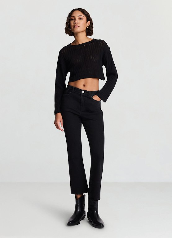 CROP TOP MAJICA SA IZREZIMA I OKRUGLIM IZREZOM ULTRABLACK