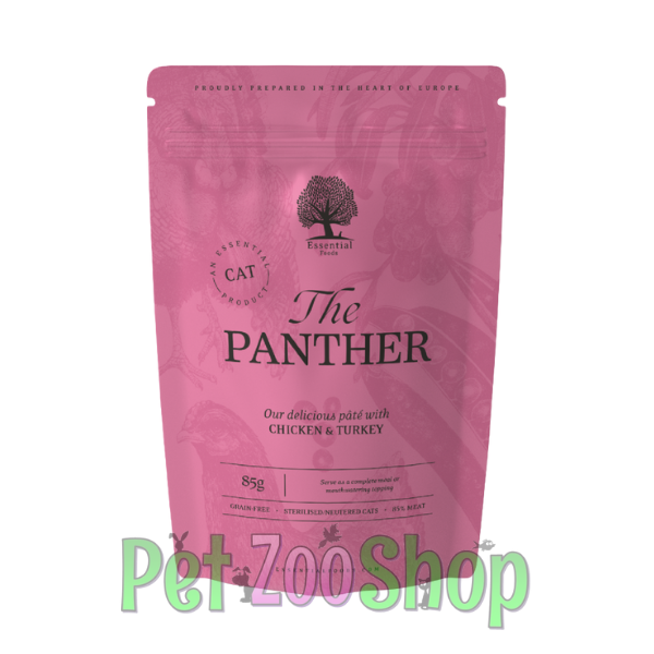 Essential The Panther Pouch – Bezžitarna vlažna hrana za sterilizovane i kućne mačke (85g)