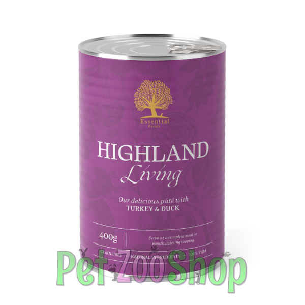 Essential Highland Living Pate – Pašteta za odrasle pse sa ćuretinom i pačetinom (400 g)