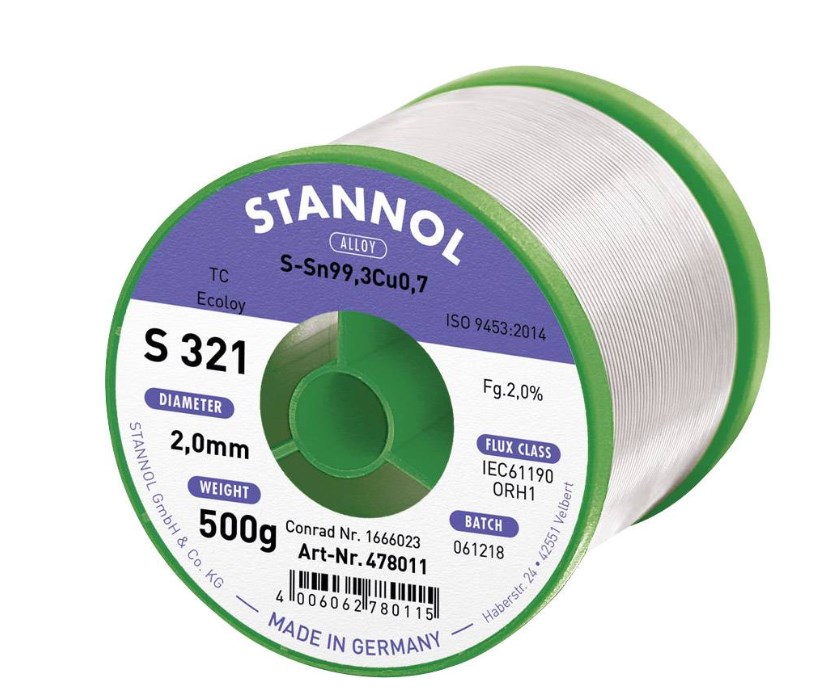 Tinol / kalaj zica Stannol Sn99.3/Cu0.7 2mm 500g