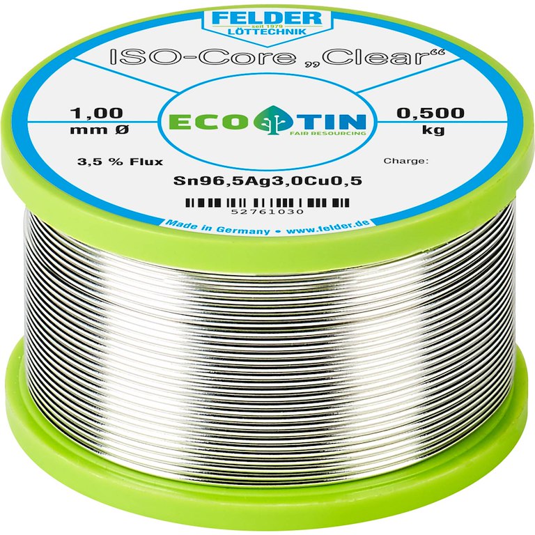 Tinol / kalaj žica Felder Löttechnik ISO-Core Sn96,5/Ag3/Cu0,5 1mm 500g