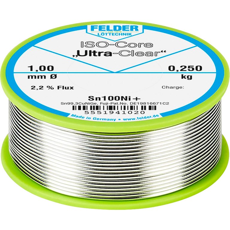 Tinol / kalaj žica Felder Löttechnik “Ultra-Clear” Sn100Ni+ 1mm 250g