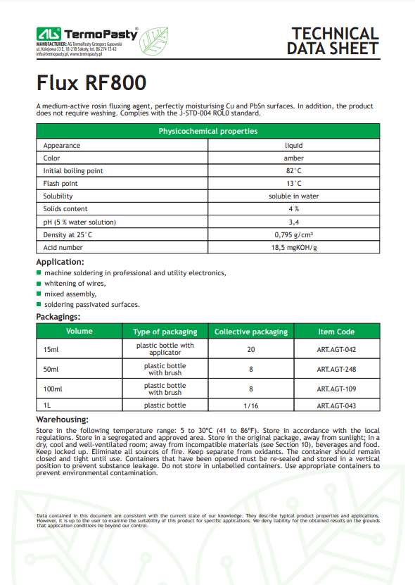 Flux za lemljenje SMD bez potrebe za naknadnim čišćenjem 1000ml RF800
