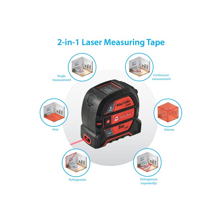 Traka metalni metar na izvlačenje i laserski daljinomer Toolcraft 5m/40m