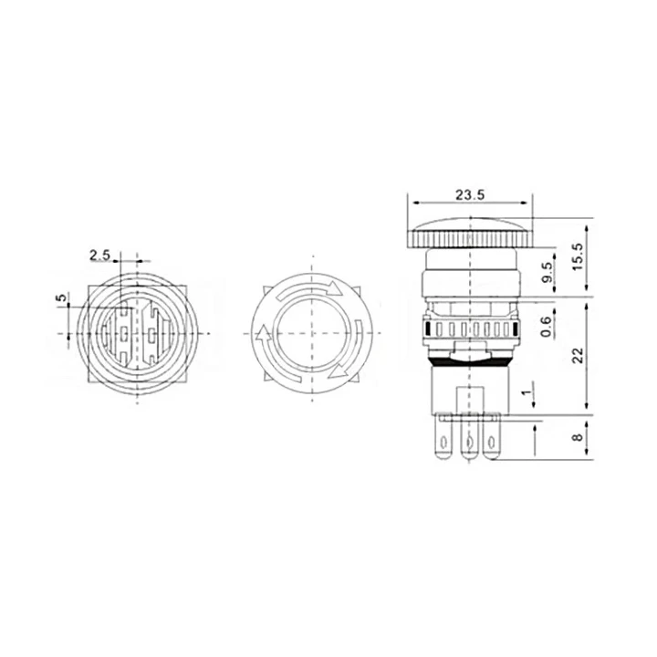 Taster sigurnosni pečurka 5A/250VAC 2-pol, crveni okrugli ON-ON, fi=17.5mm