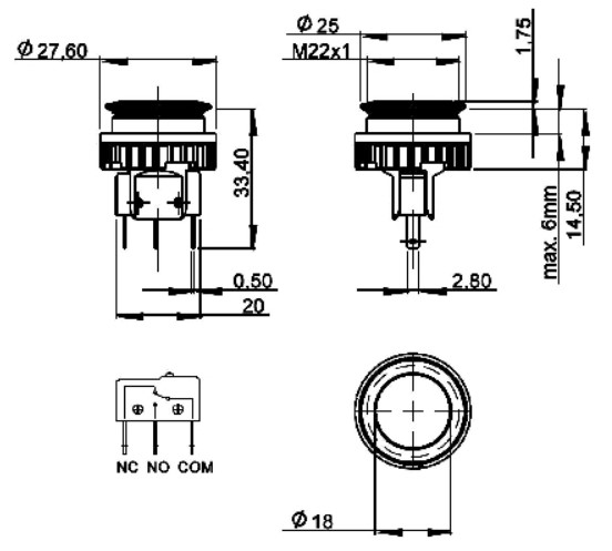 Taster antivandal MSM22S 250V 3A