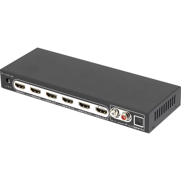 SpeaKa Professional HDMI Splitter 1×4 sa audio izlazima i daljinskim upravljačem – 4K UHD