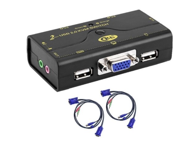 KVM VGA Switch CKL-21UA – 2×1 sa USB HUB-om, zvukom i mikrofonom