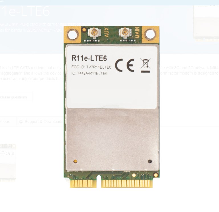 MikroTik R11e LTE6 mini PCI express kartica 4G LTE Cat6 300Mb/s