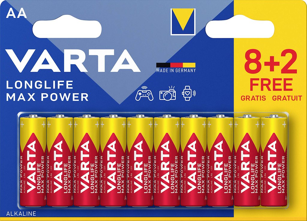 Varta Longlife Max Power AA Blister 10 (8+2) mangan (AA) baterija alkalno-manganov 1.5 V 10x