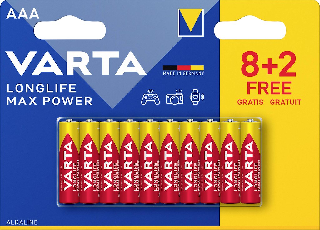 Varta Longlife Max Power AAA Blister 10 (8+2) micro (AAA) baterija alkalno-manganov 1.5 V 10x