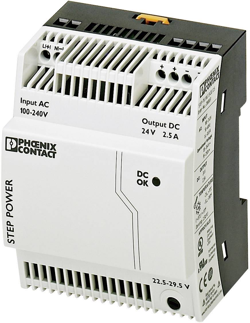 Phoenix Contact STEP-PS/1AC/24DC/2.5 DIN-napajanje (DIN-sina) 24 V/DC 2,75 A 60 V Broj izlaza: 1 xSadrzaj 1 kom.