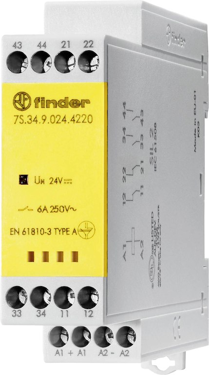 Finder 7S.34.9.024.4220 relej Preklopna struja (maks.): 6 A 2 NC, 2 NO
