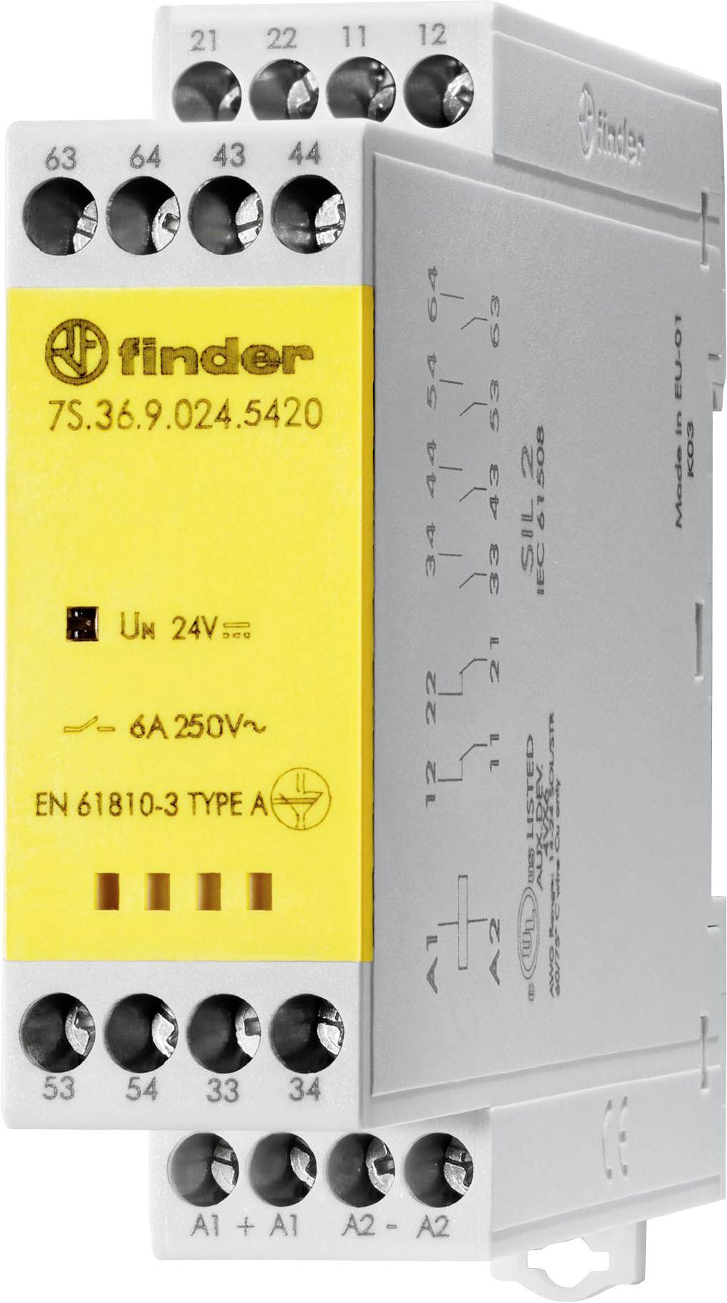 Finder 7S.36.9.024.5420 relej Preklopna struja (maks.): 6 A 2 NC, 4 NO