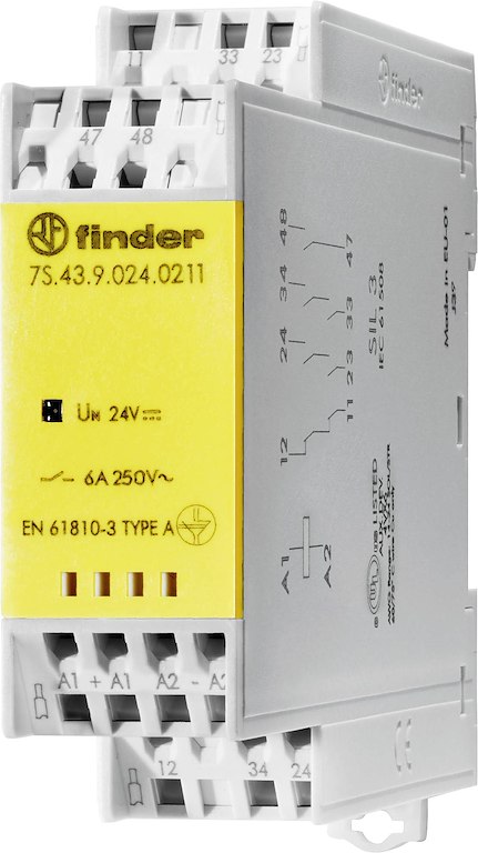 Finder 7S.43.9.024.0211 relej Preklopna struja (maks.): 6 A 1 NC, 2 NO