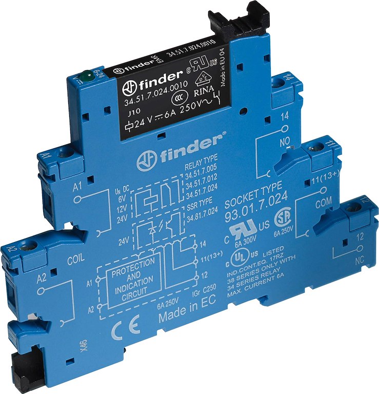 Finder 38.51.0.012.5060 relejni modul Nazivni napon: 12 V/DC, 12 V/AC Uklopna struja (maks.): 6 A 1 kom.