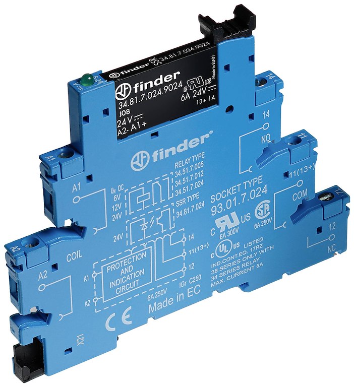 Relej spojnice sa vijcanim spojevima, ulaz 230 V AC, izlaz SSR 1 NO kontakt 2 A/230 V AC Finder 38.81.3.240.8240 spojni relej