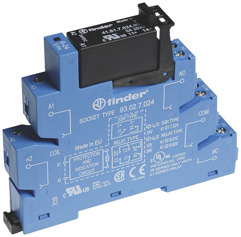 Relej spojnice sa vijcanim spojevima, SSR 1 NO kontakt 5 A/24 V DC, ulaz 24 V DC Finder 38.31.7.024.9024 spojni relej