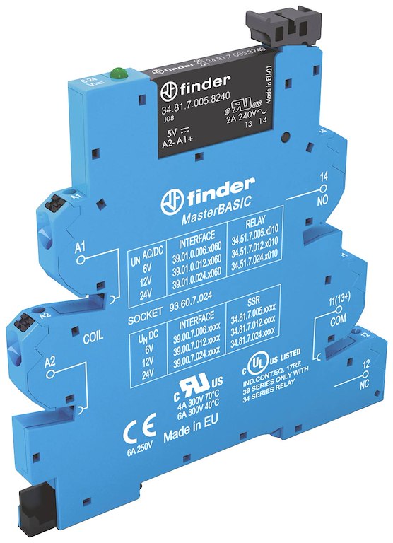 MasterBASIC spojni relej, sa uticnim klemama, SSR 1 NO kontakt 6 A/24 V DC, ulaz 230 V AC Finder 39.00.8.230.9024 spojni relej