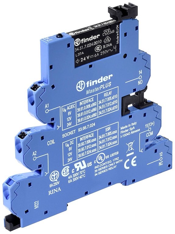 MasterPLUS spojni relej, sa prikljucnim klemama, 1 preklopni kontakt 6 A, kalem 48 do 60 V AC/DC Finder 39.61.0.060.0060 spojni relej 60 V DC/AC 6 A 1 preklopnik