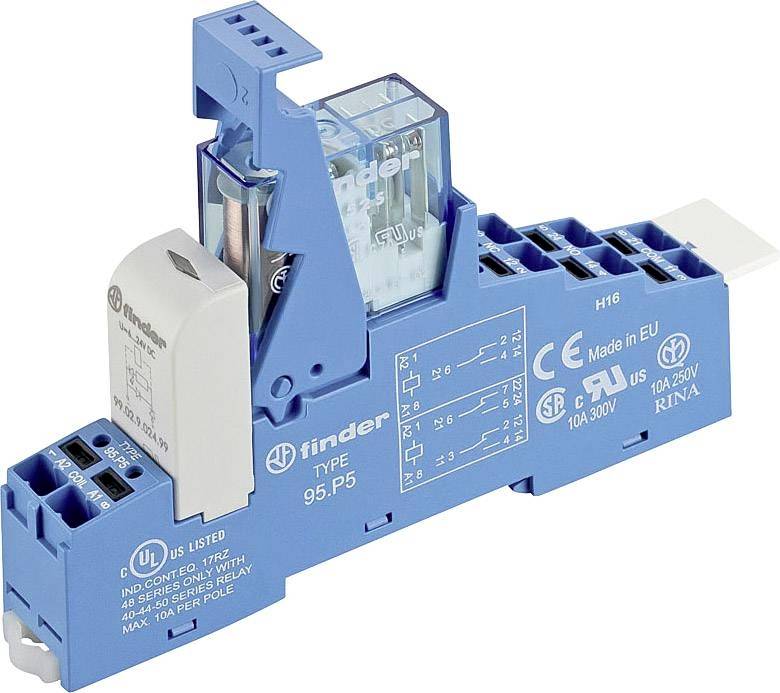 Relej spojnice sa prikljucnim klemama, 2 preklopna kontakta 8 A tvrdo pozlacena, kalem 24 V DC Finder 48.P5.7.024.5050 spojni relej 24 V/DC 8 A 2 preklopnik