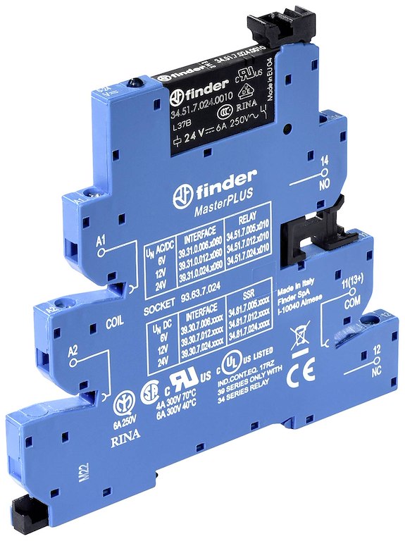 MasterPLUS spojni relej, sa vijcanim spojevima, 1 preklopni kontakt 6 A, kalem 230 V AC, suzbijanje diferencijalne struje Finder 39.31.3.230.0060 spojni relej 230 V/AC 6 A 1 preklopnik