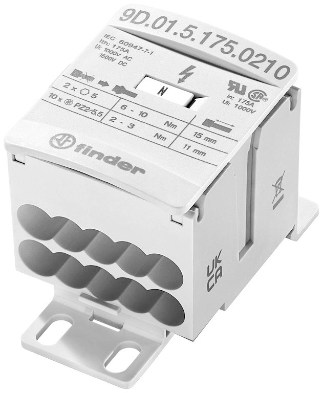 Finder 9D.01.5.175.0210 razvodnik beli 12-polni 16 mm? 175 A 1000 V/AC, 1500 V/DC Tip provodnika = L, N, PE