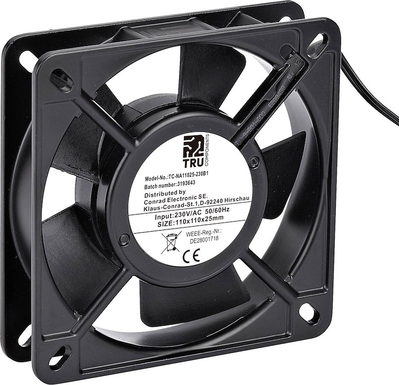 Tru Components TC-NA11025-230B1 aksijalni ventilator 230 V/AC 100 m?/h (D * S * V) 110 * 110 * 25 mm