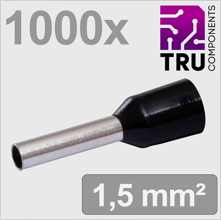 Tru Components TC-13377204 terminali 1,5 mm 2 delimicno izolovani crni 1000 kom